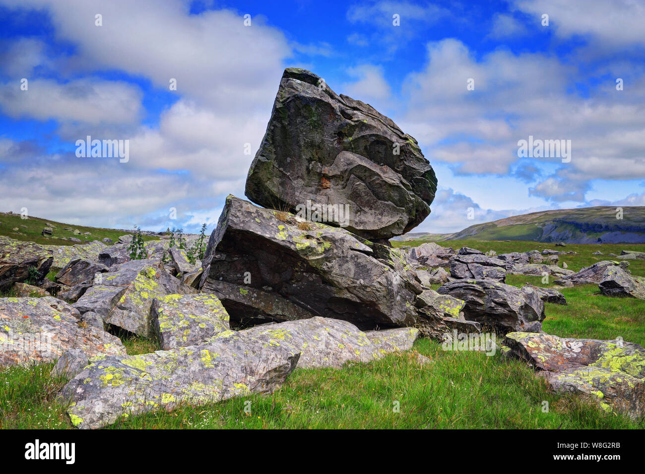 A curious formation of glacial erratics giving the appearance of a lid ...
