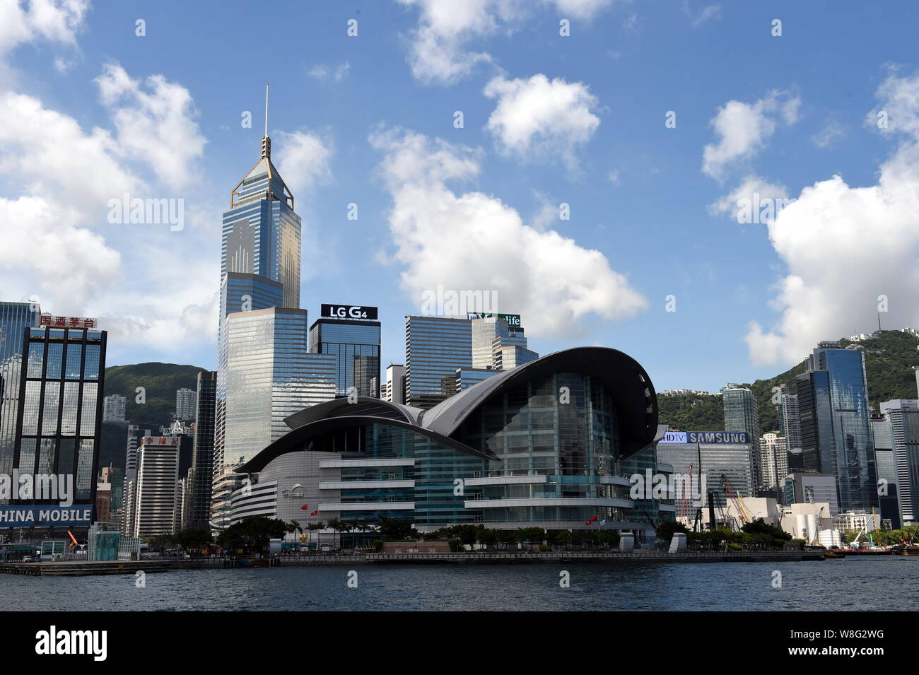 View of the Victoria Harbor with the Hong Kong Convention and ...