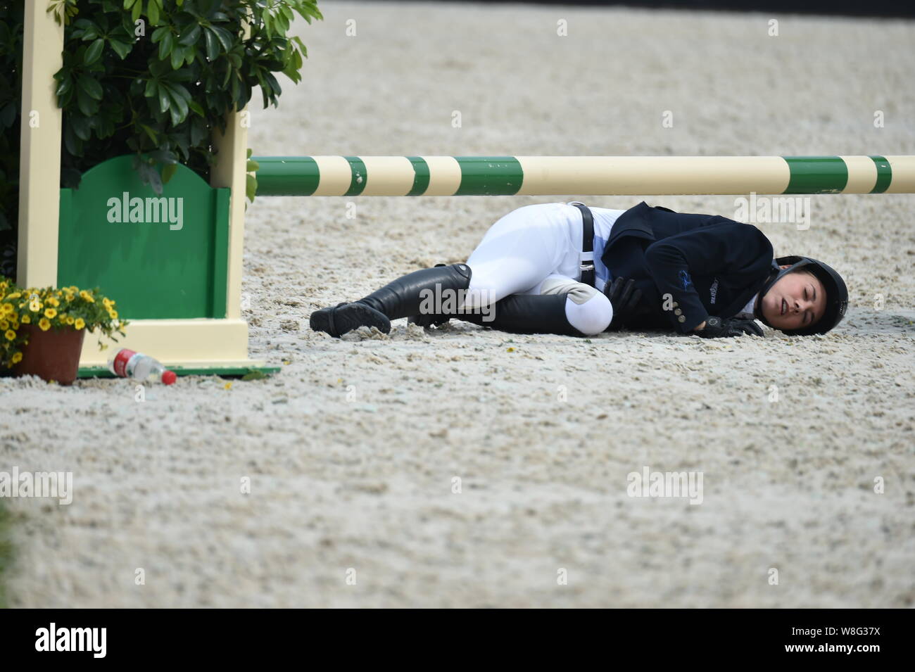 Swiss equestrian rider Jane Richard Philips falls in the Against the ...
