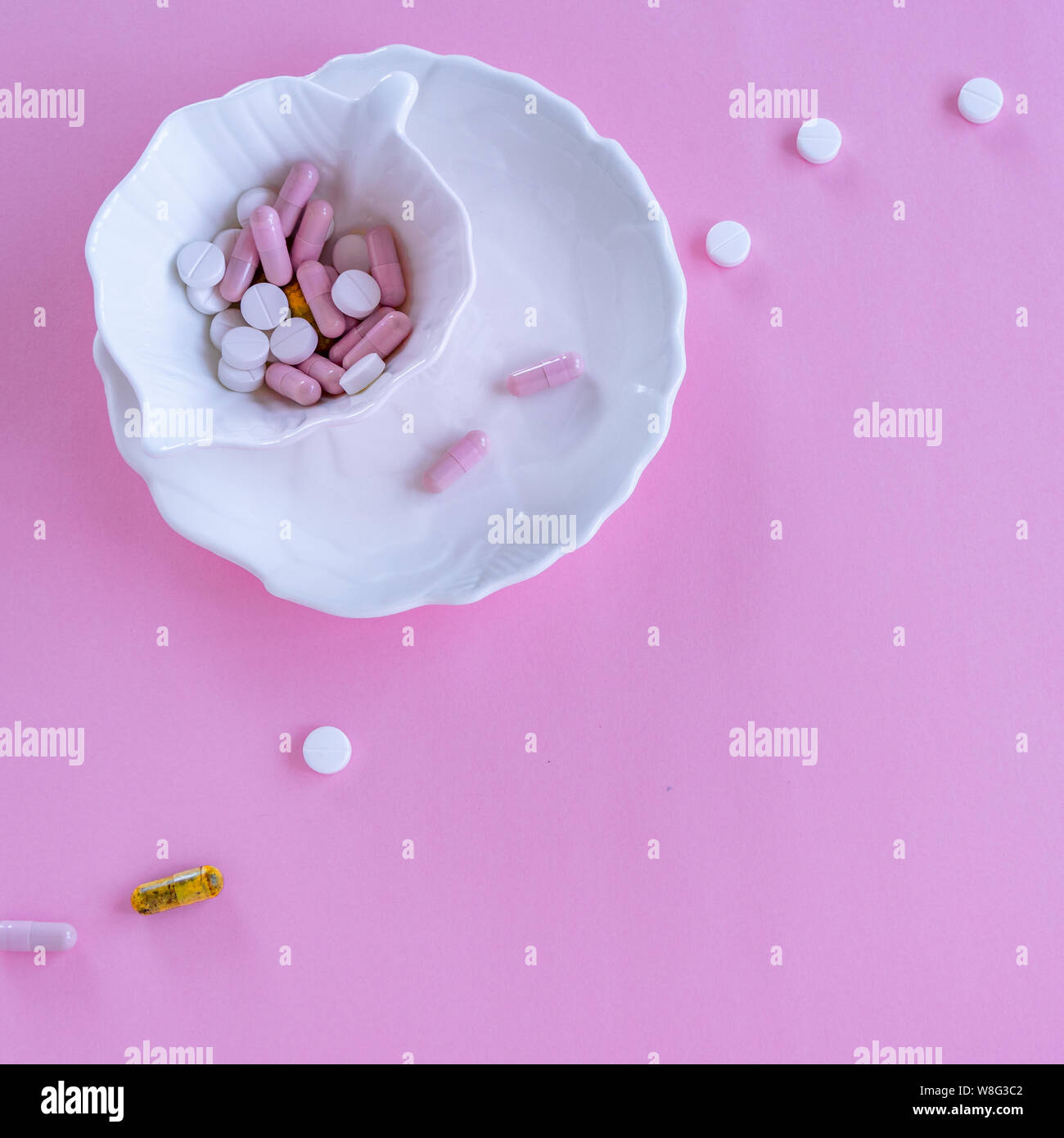 Pills in the dish. Concepts - what we eat, hidden ingredients ...