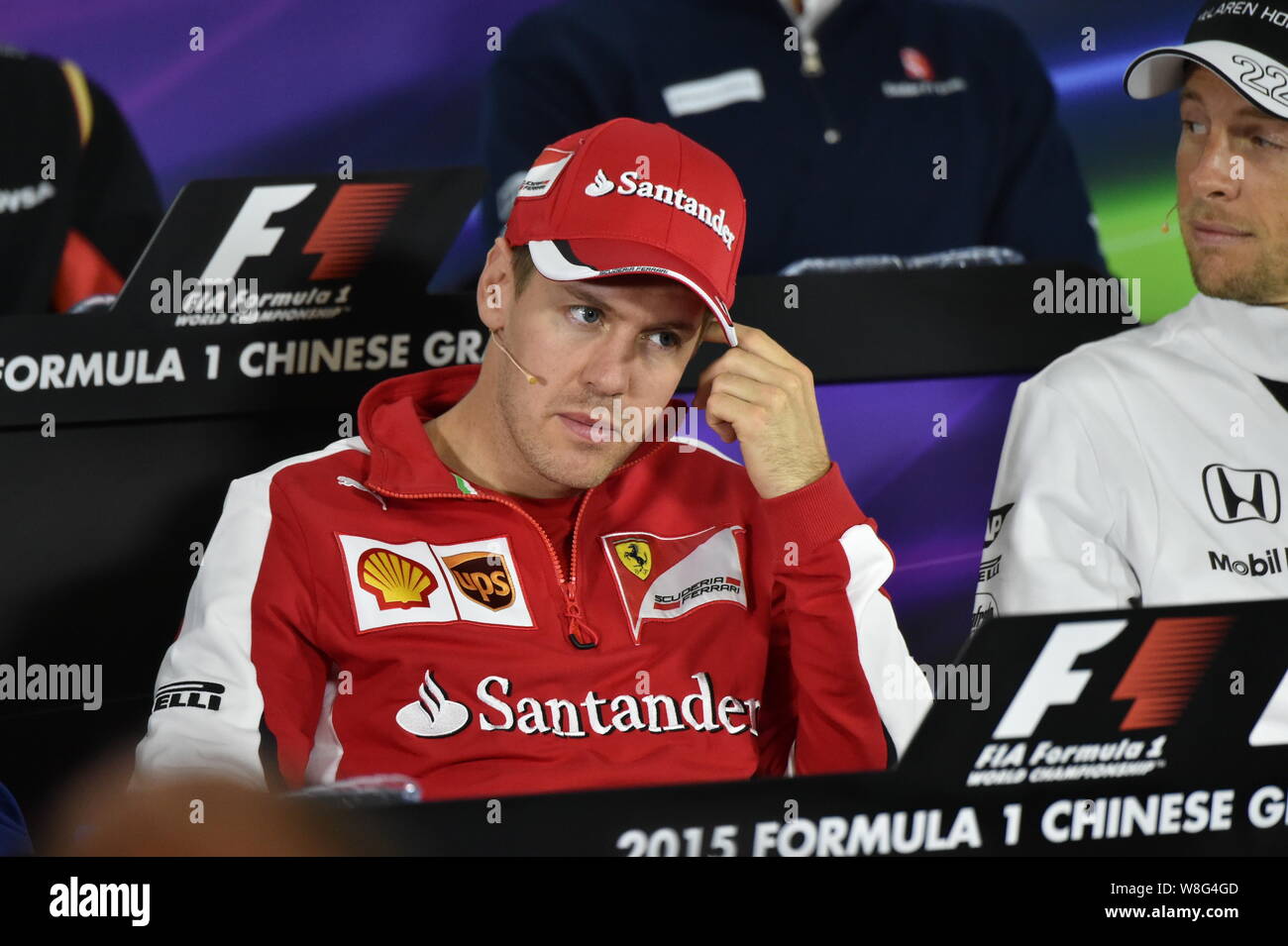 German F1 driver Sebastian Vettel of Ferrari, left, and British F1 ...
