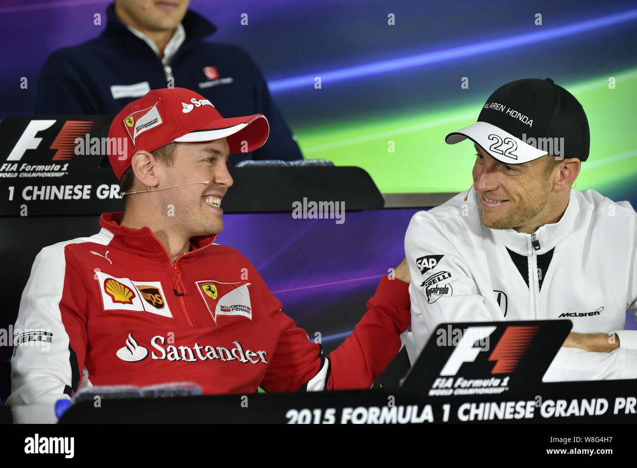 German F1 driver Sebastian Vettel of Ferrari, left, and British F1 ...