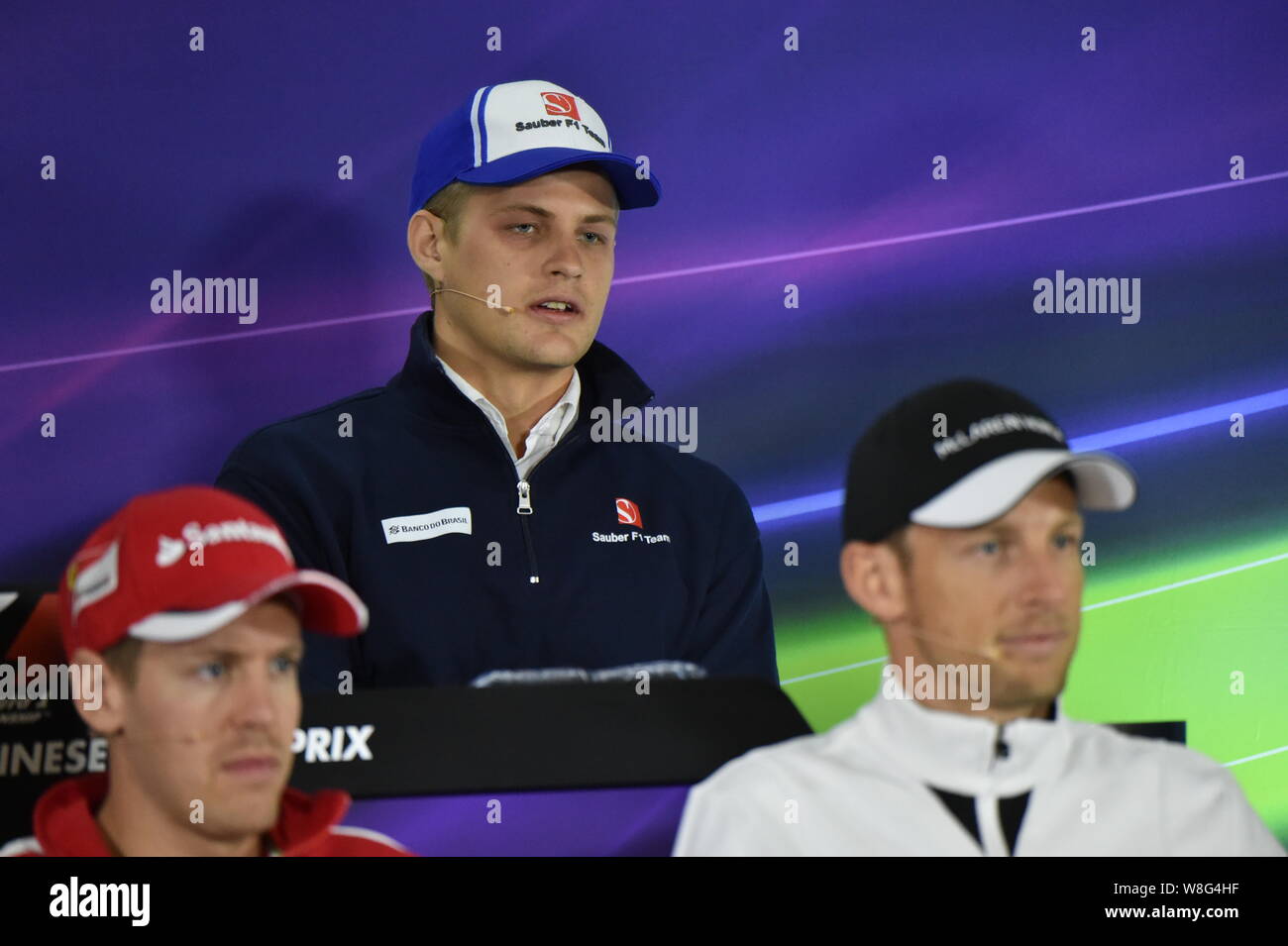 German F1 driver Sebastian Vettel of Ferrari, front left, British F1 ...