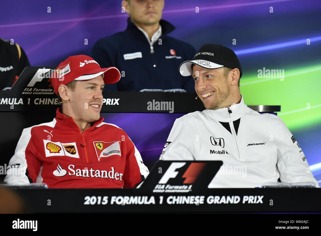 German F1 driver Sebastian Vettel of Ferrari, left, and British F1 ...