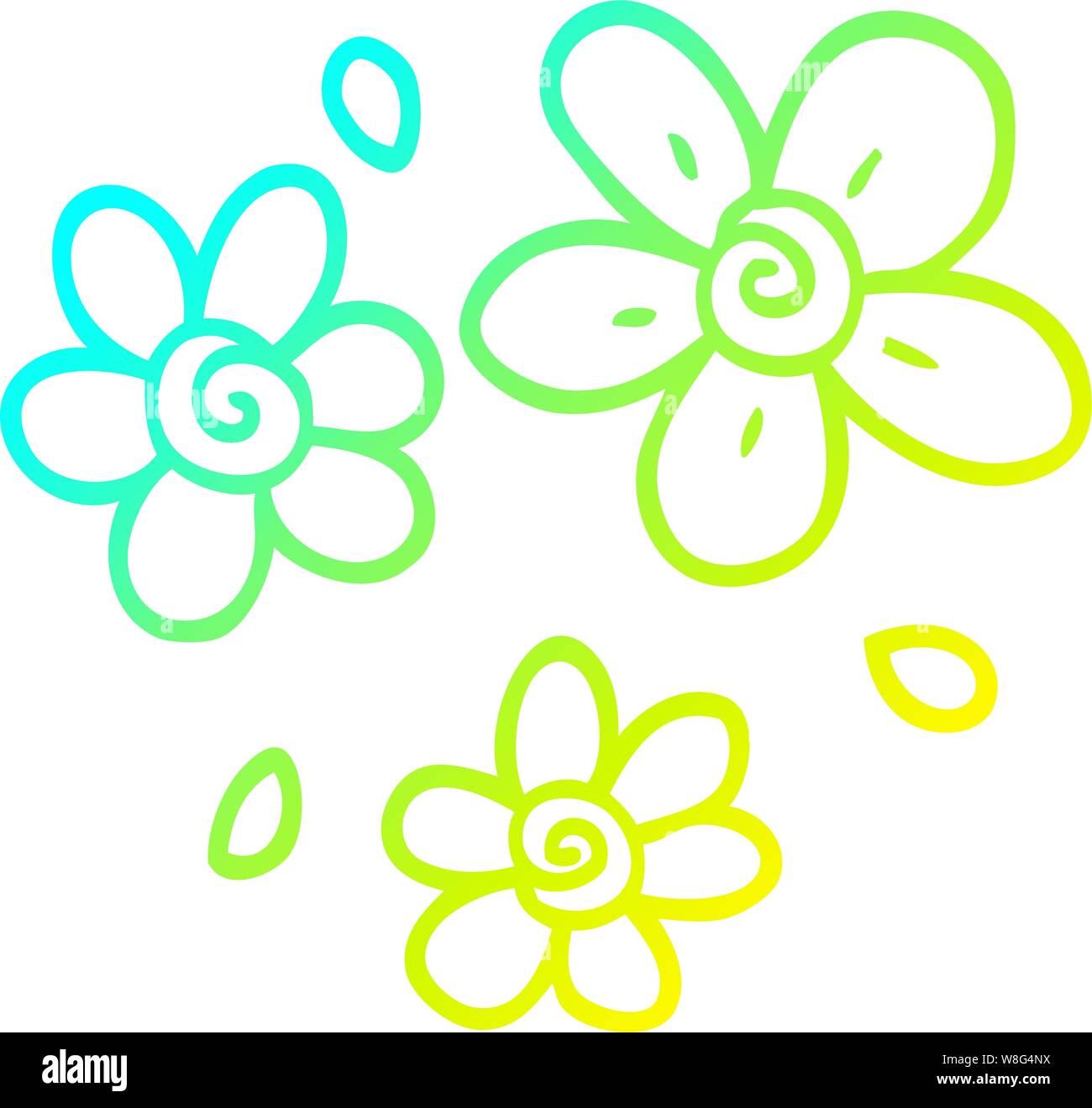 cold gradient line drawing of a cartoon flowers Stock Vector Image ...