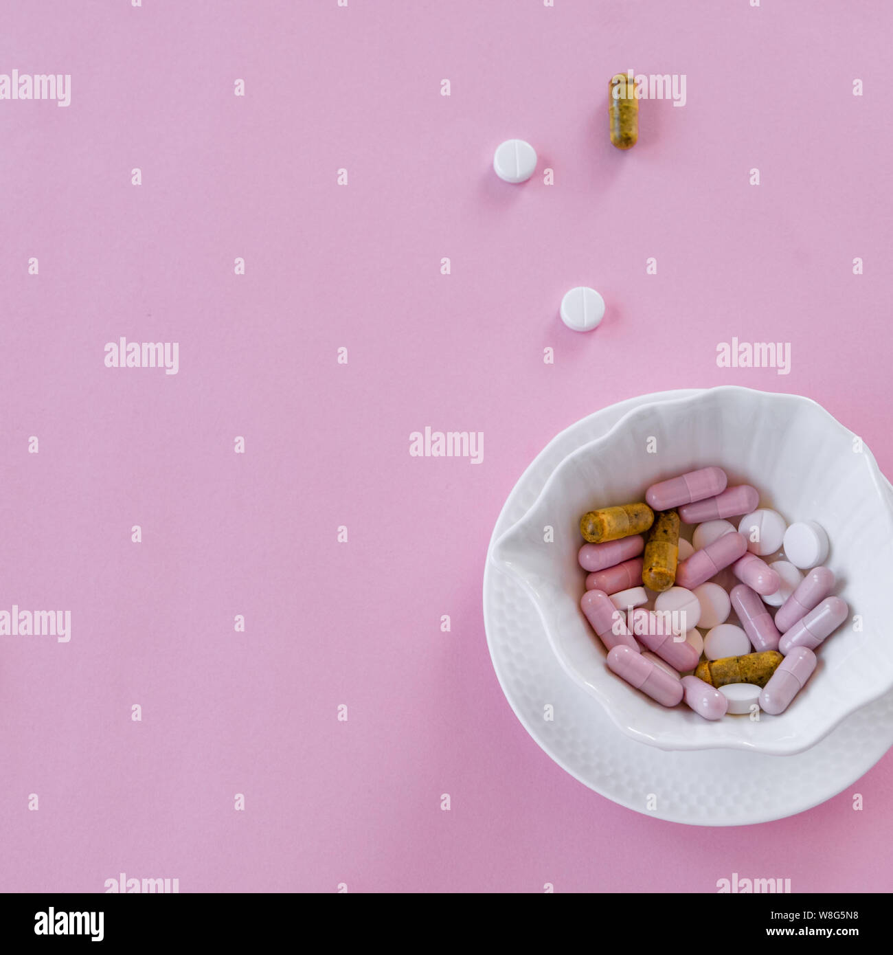 Pills in the dish. Concepts - what we eat, hidden ingredients ...