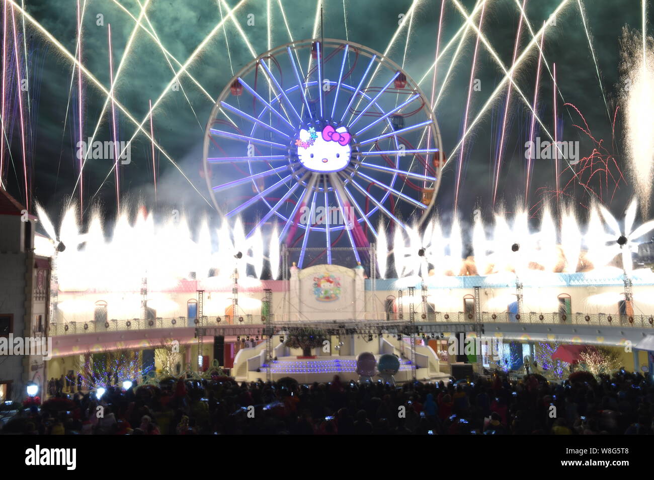 --FILE--Fireworks explode over the Hello Kitty theme park in Anji ...