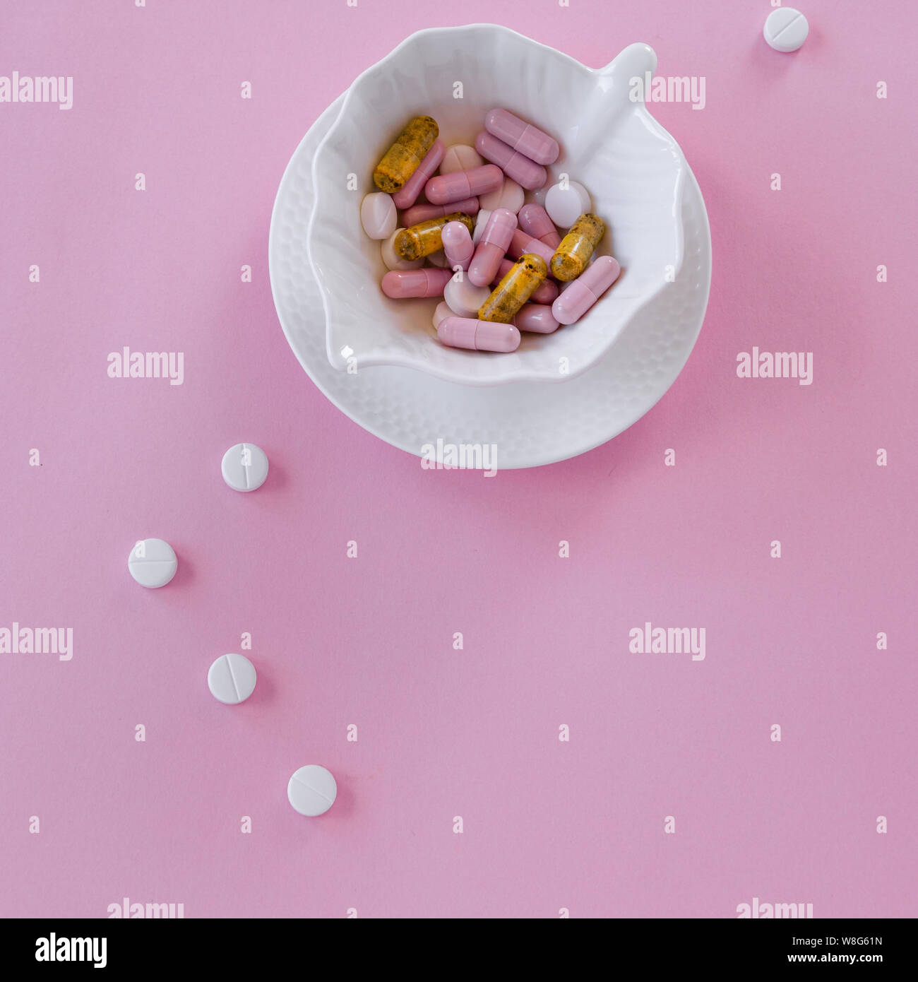 Pills in the dish. Concepts - what we eat, hidden ingredients ...