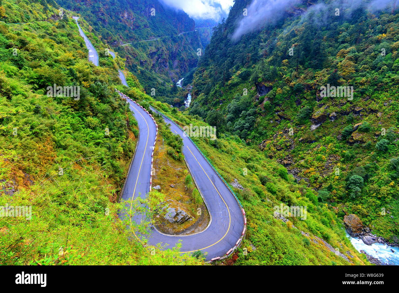 --FILE--Landscape of the China National Highway 318 through mountains ...