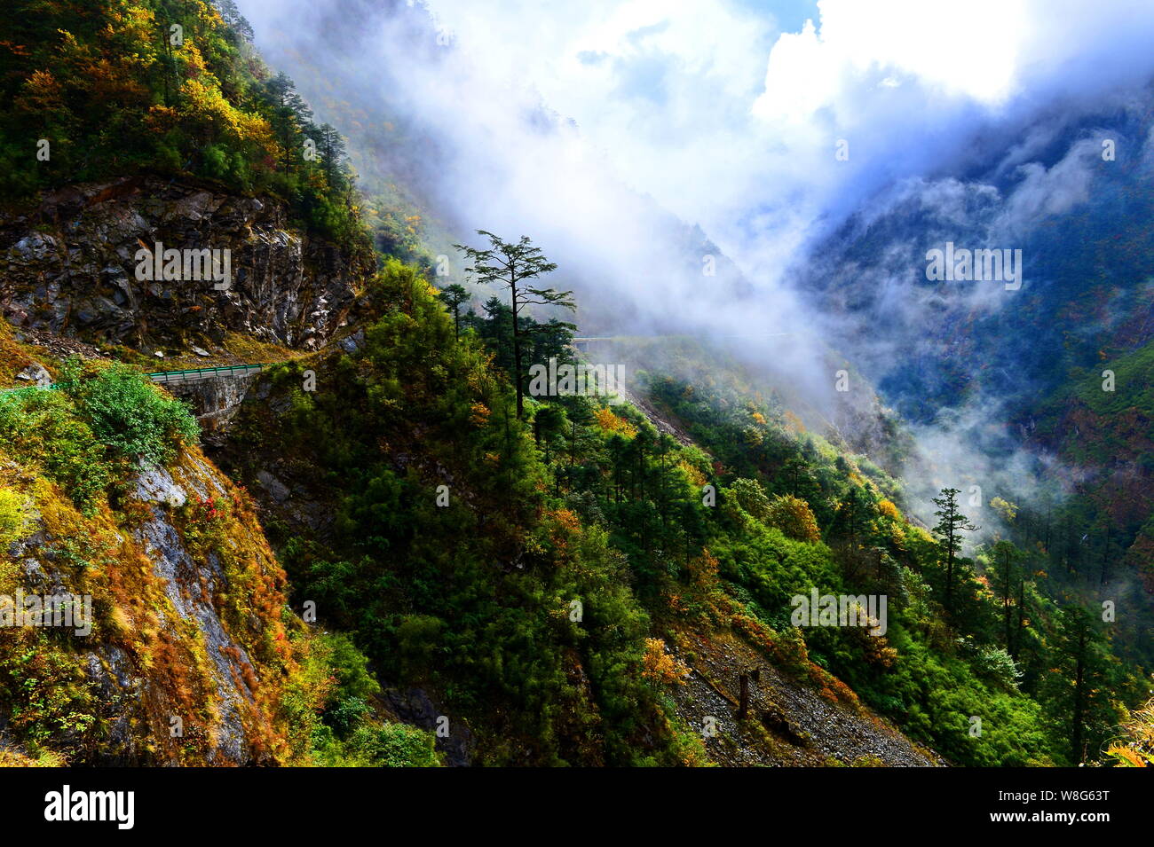 --FILE--Landscape of the China National Highway 318 through mountains ...