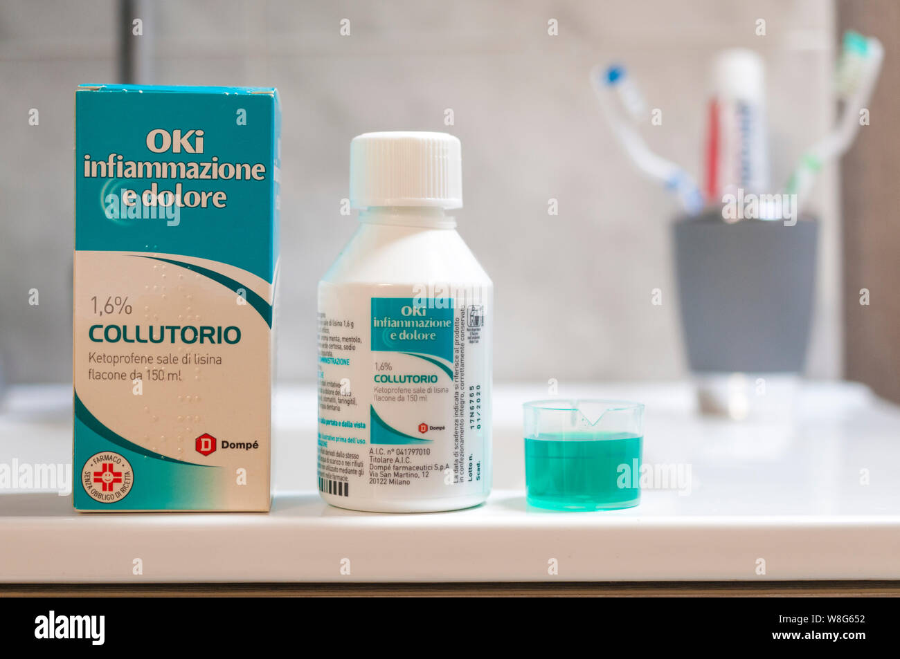 Carrara, Italy - August 9, 2019 - Bottle of Oki inflammation and pain ...