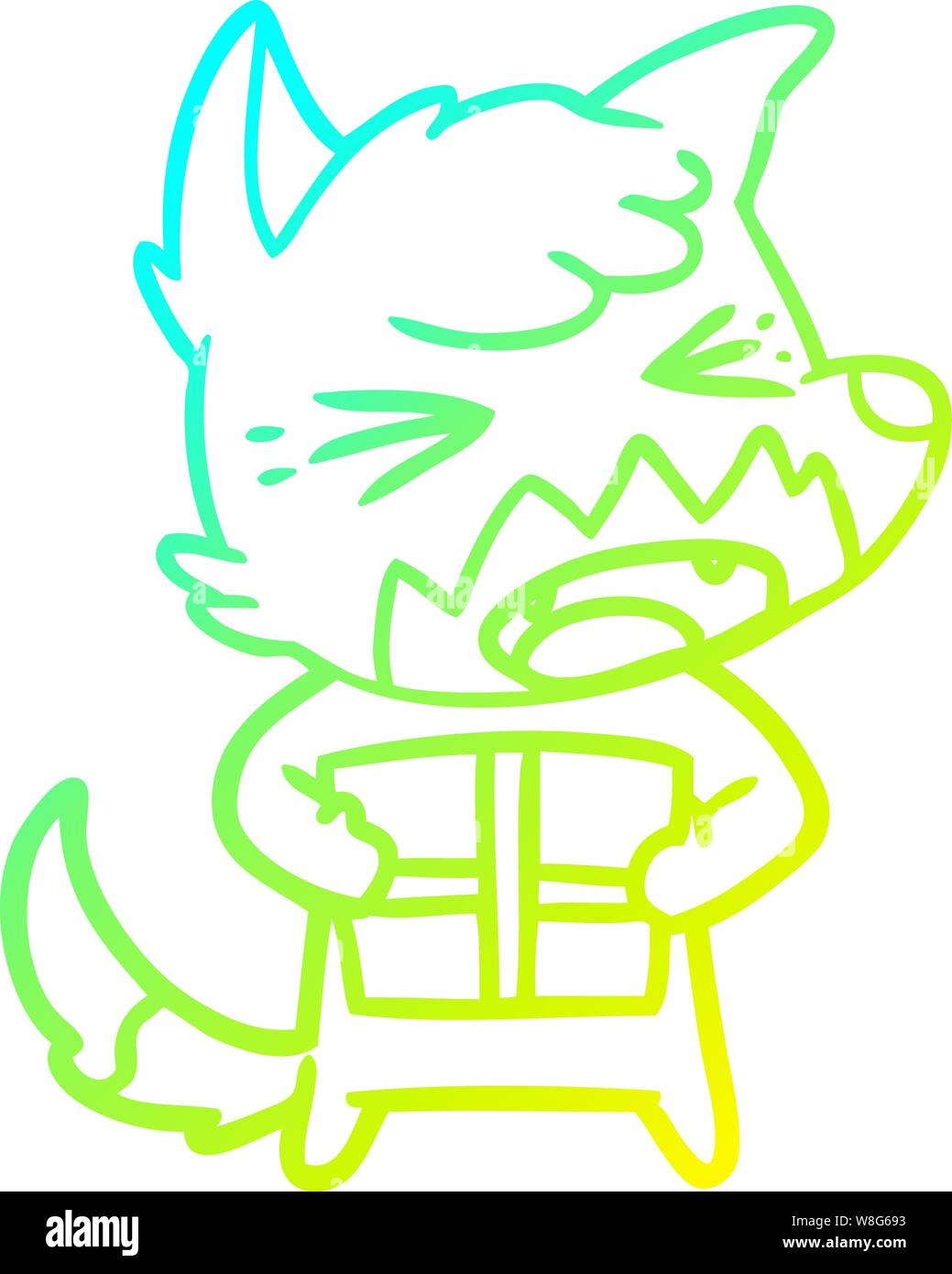 cold gradient line drawing of a angry cartoon fox with christmas ...