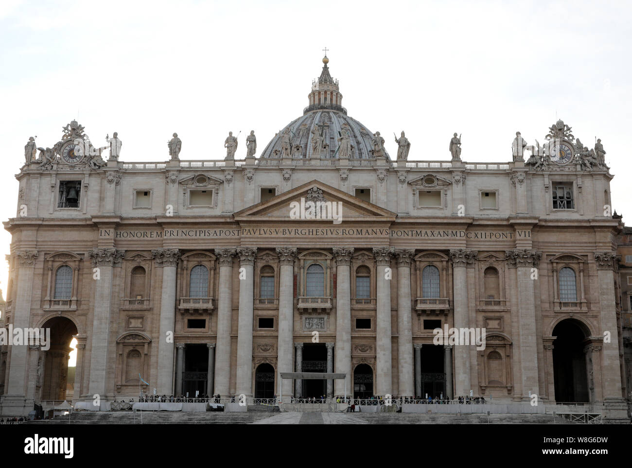 Wide facade of Saint Peter Basilica in the Main Square in Vatican City ...