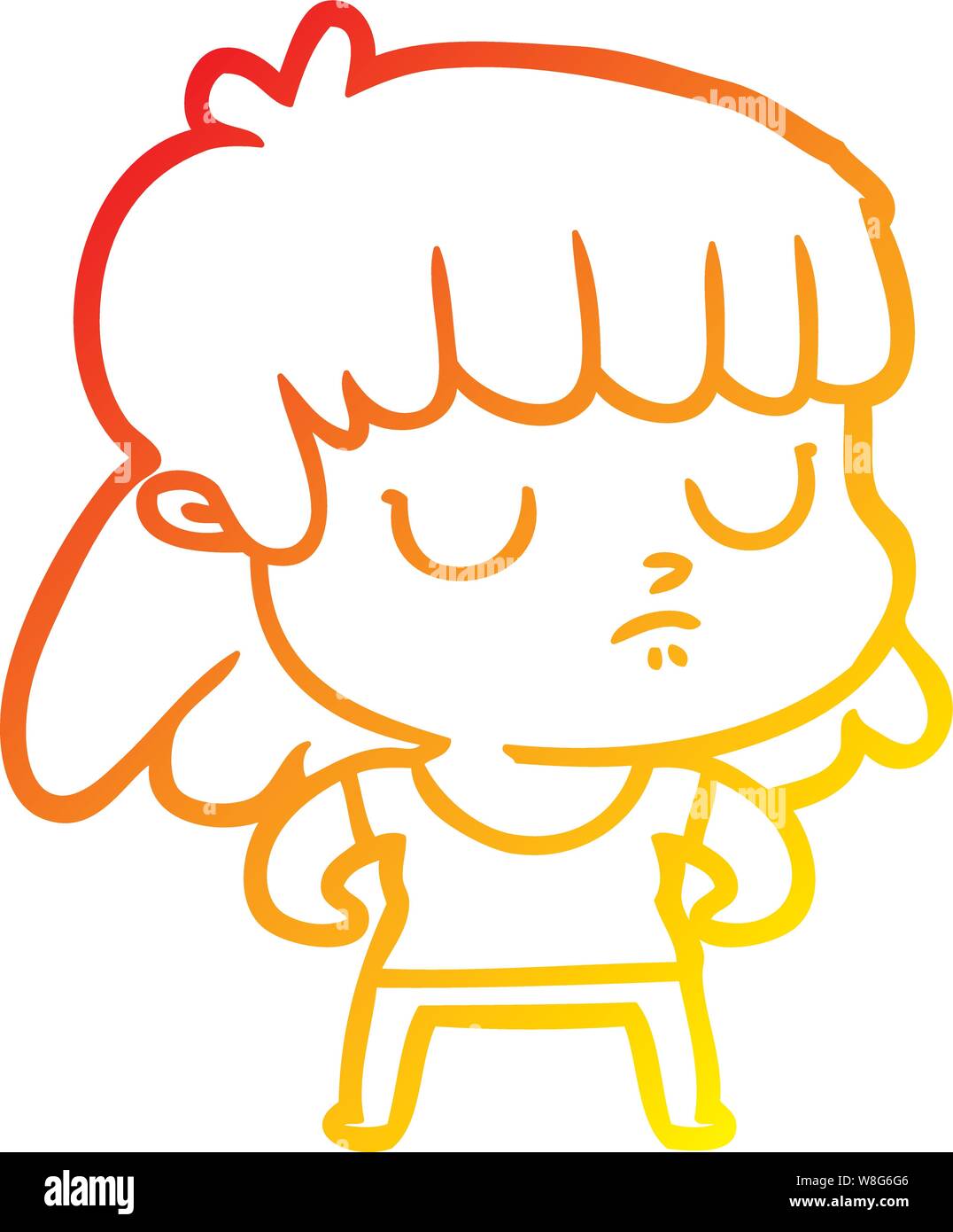 warm gradient line drawing of a cartoon indifferent woman Stock Vector ...