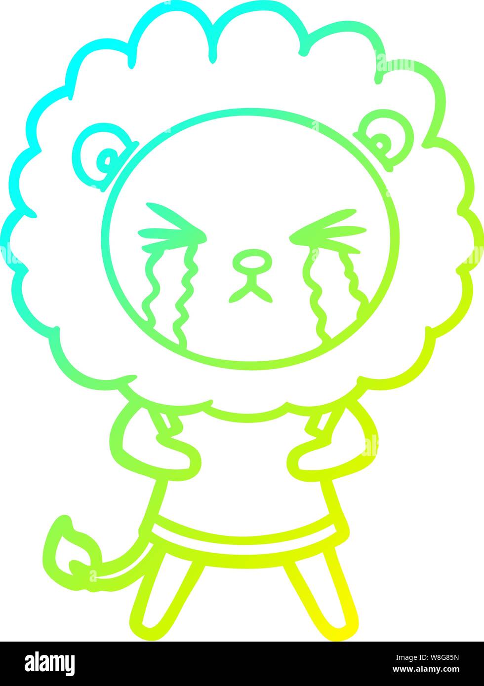 cold gradient line drawing of a cartoon crying lion Stock Vector Image ...
