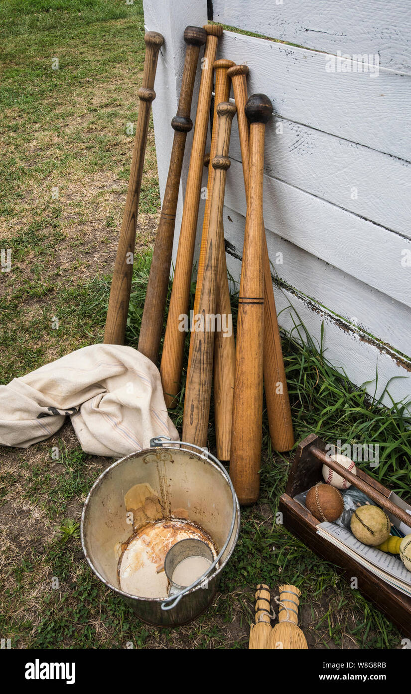 Baseball bats, balls and broom used during a historic baseball game in ...
