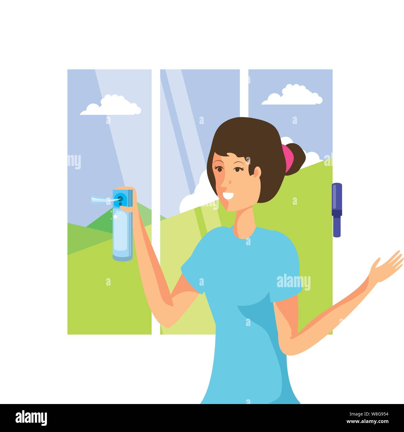 Woman cartoon cleaning design, Object home work hygiene equipment ...