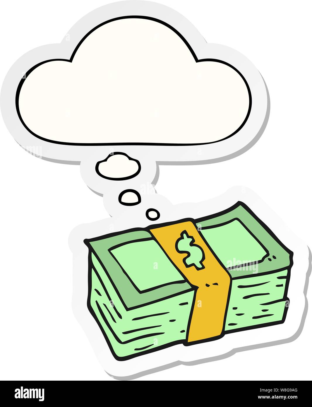 cartoon cash with thought bubble as a printed sticker Stock Vector ...