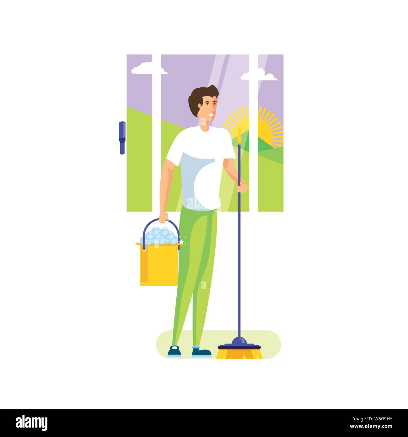 Man cartoon cleaning design, Object home work hygiene equipment ...