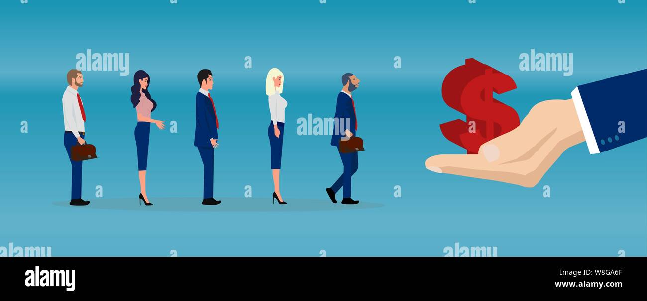 Vector of a big businessman hand giving money to business people ...