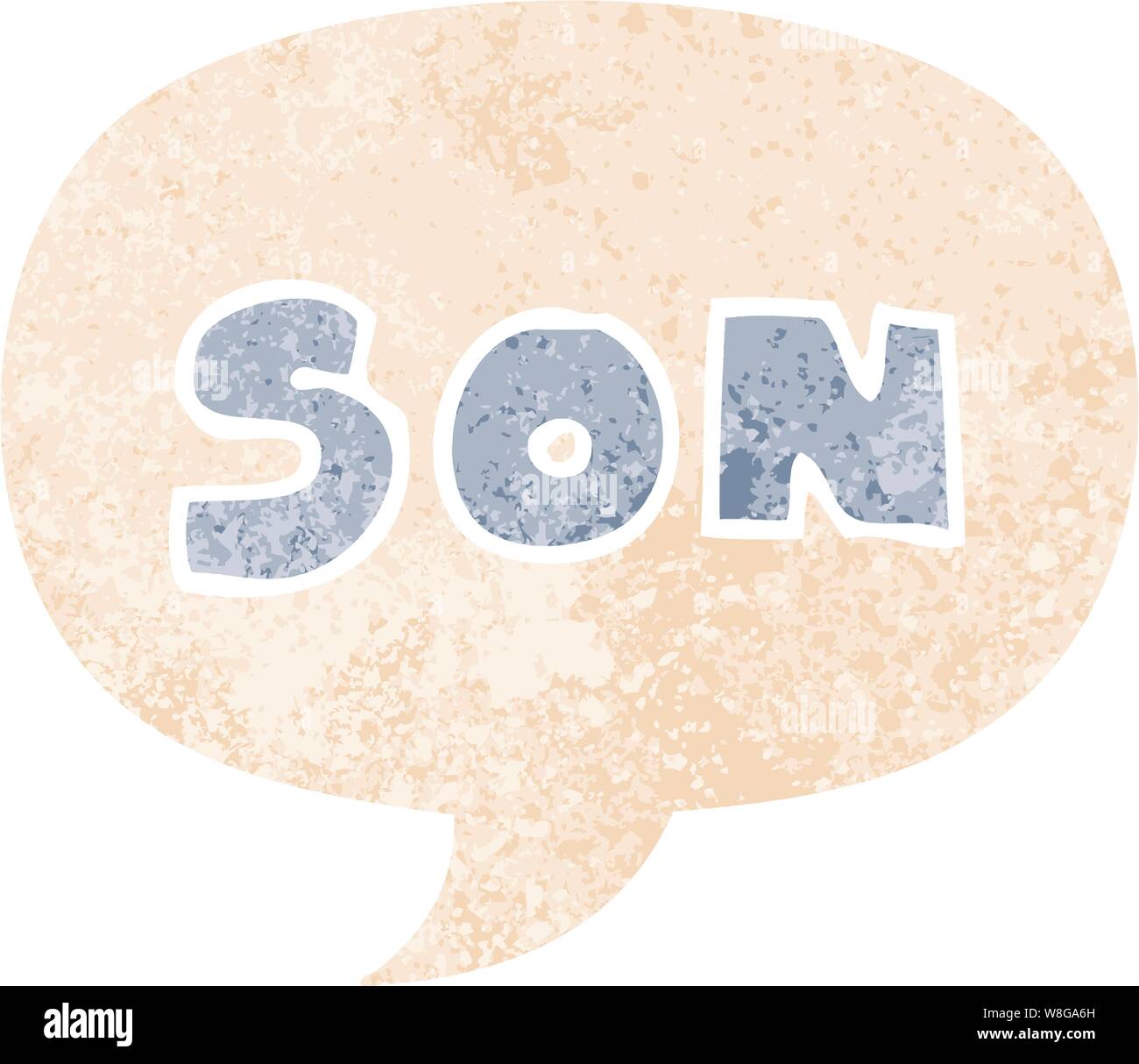 cartoon word son with speech bubble in grunge distressed retro textured ...
