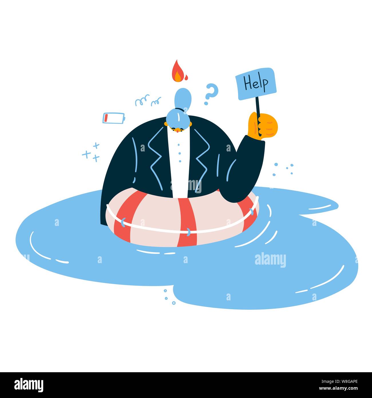 Emotional burnout woman in the water with a sign Help, dressed in a ...