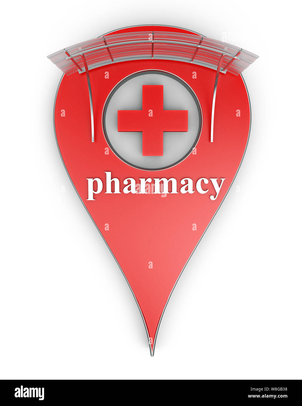 red map point pharmacy on white background. 3d rendering Stock Photo ...