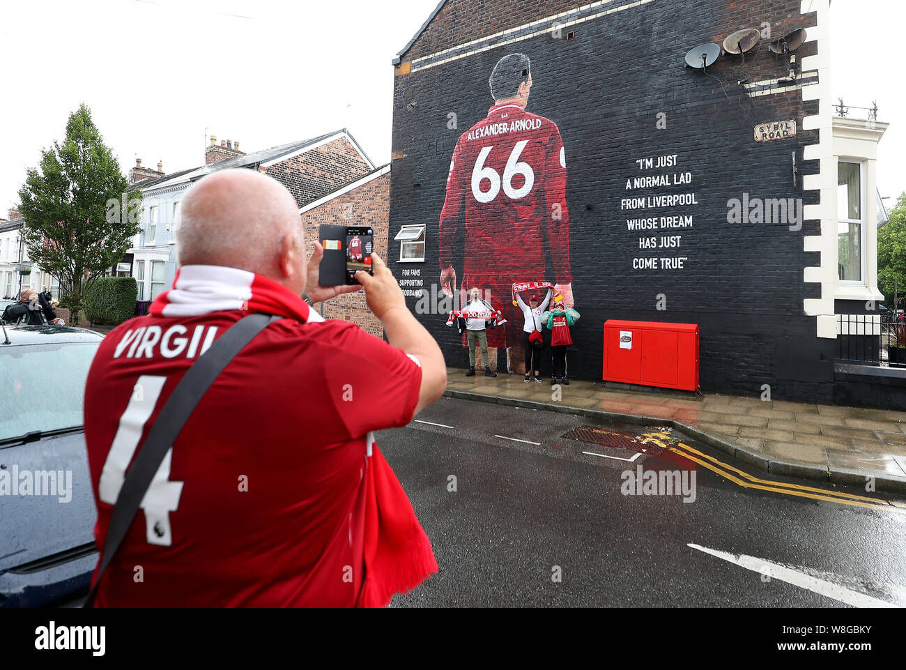 A mural of Liverpool's Trent Alexander-Arnold on the side of a house on ...