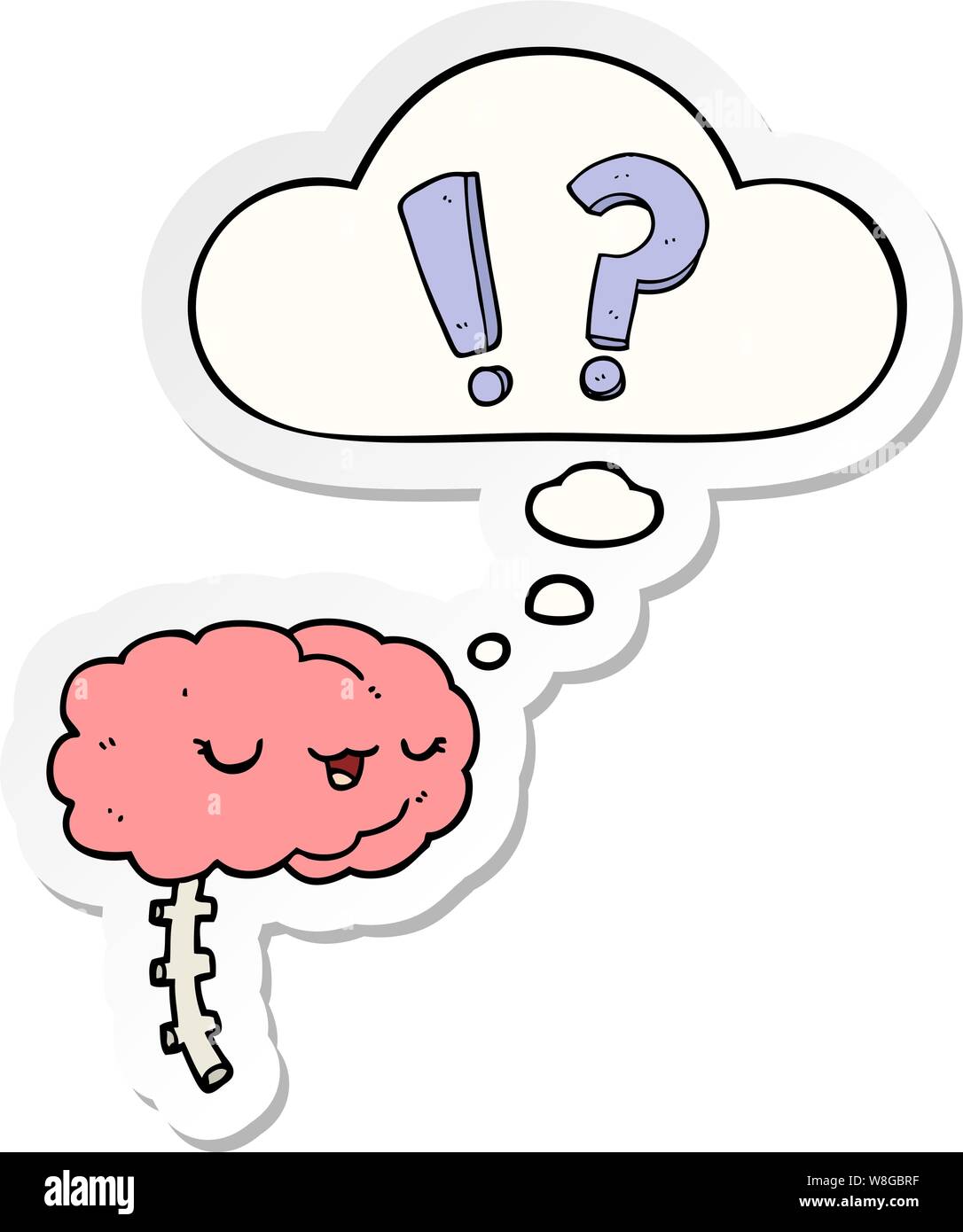 cartoon curious brain with thought bubble as a printed sticker Stock ...