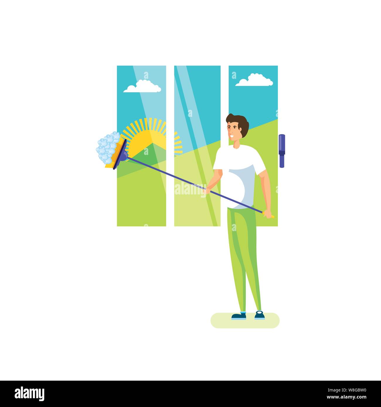 Man cartoon cleaning design, Object home work hygiene equipment ...