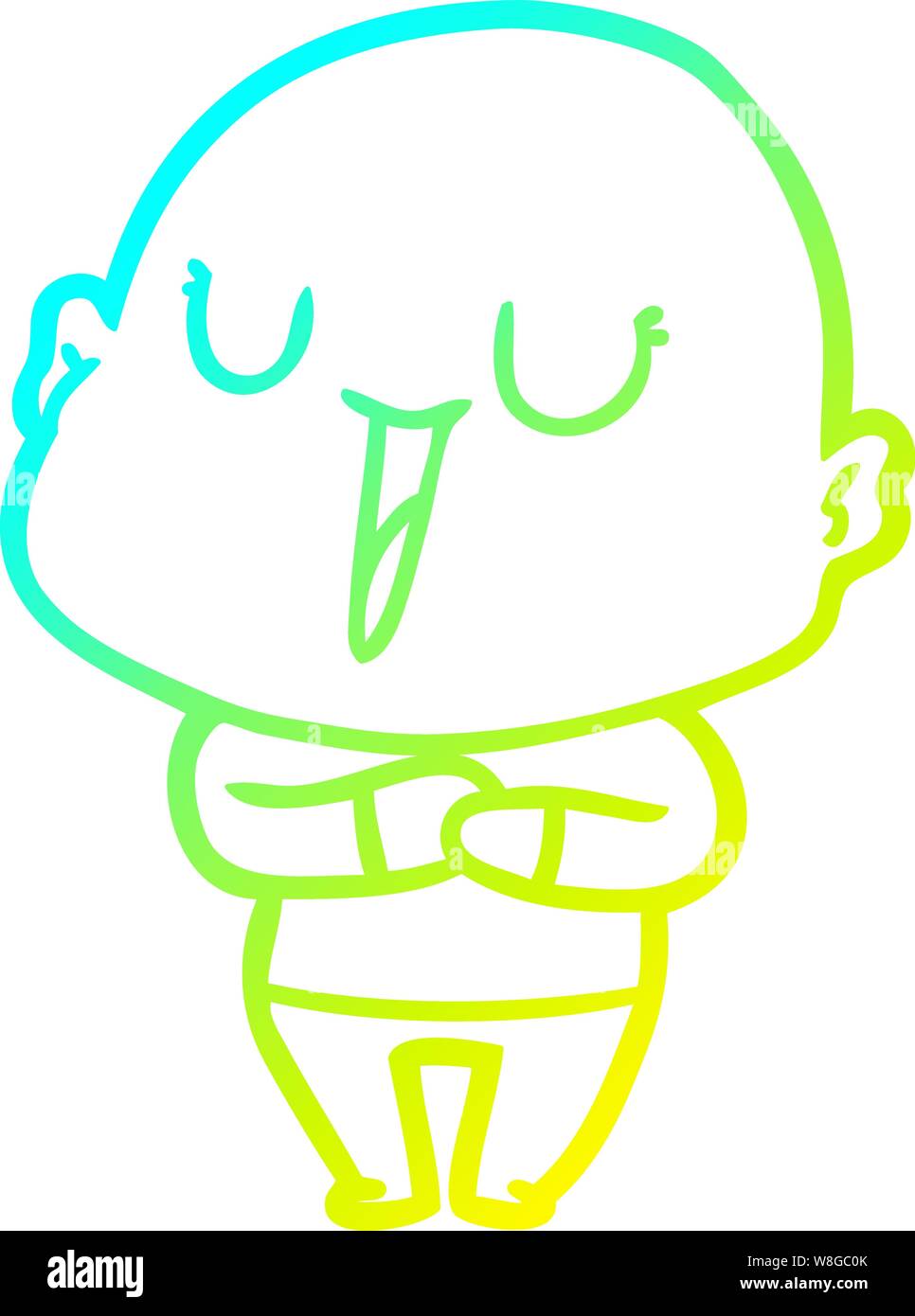 cold gradient line drawing of a happy cartoon bald man Stock Vector ...