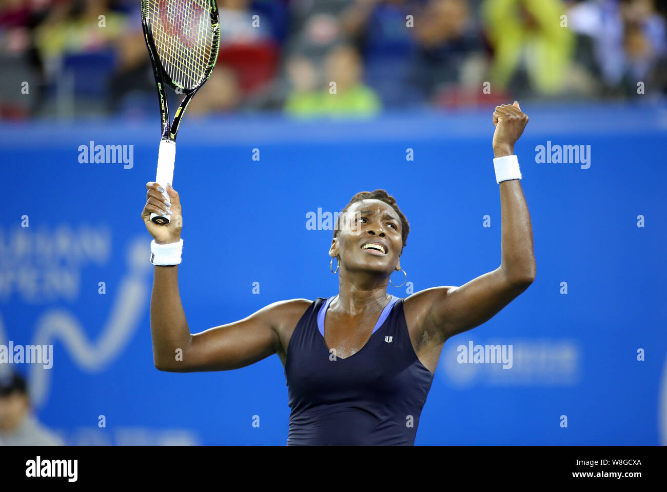 Venus Williams of the United States reacts after defeating Johanna ...