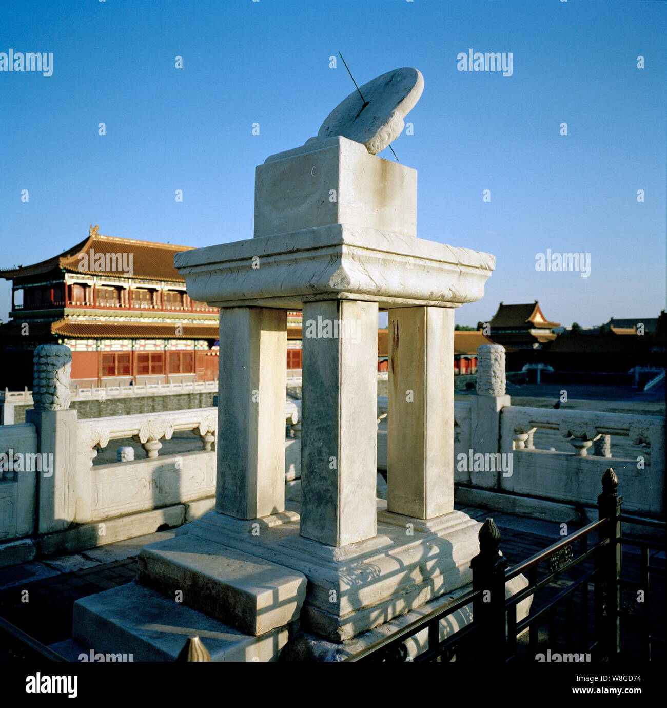 View of a sundial in the Palace Museum, also known as the Forbidden ...