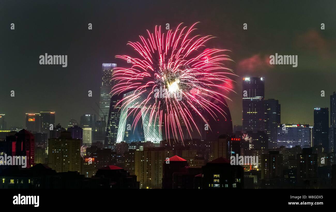 Fireworks explode over the new CCTV Tower, tallest, and other ...