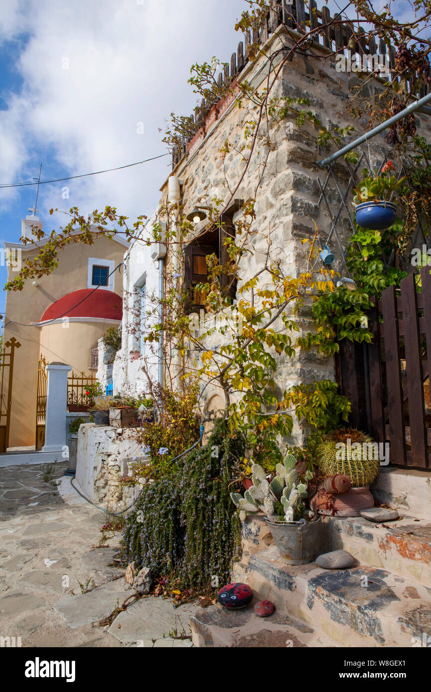 Traditional houses and old buildings at the village of Anatoli, Crete ...
