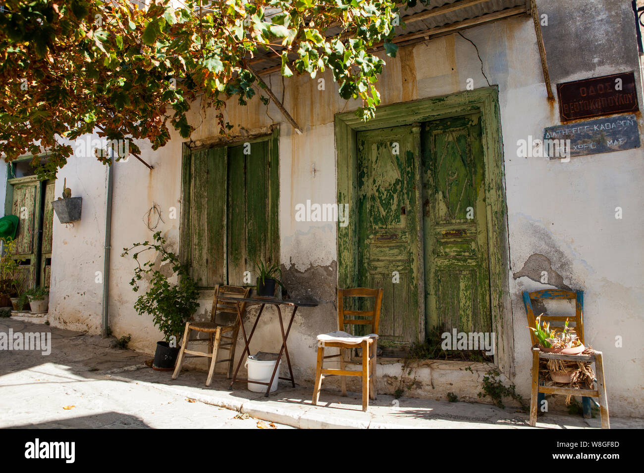 Traditional houses and old buildings at the village of Anatoli, Crete ...