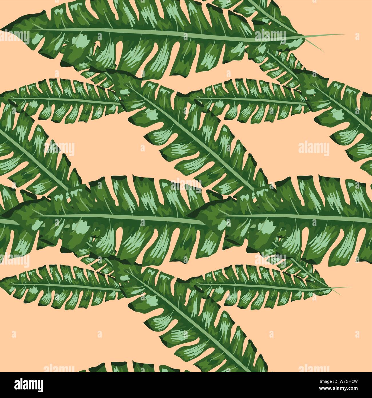 Tropical banana green leaves seamless pattern pink background. Exotic ...