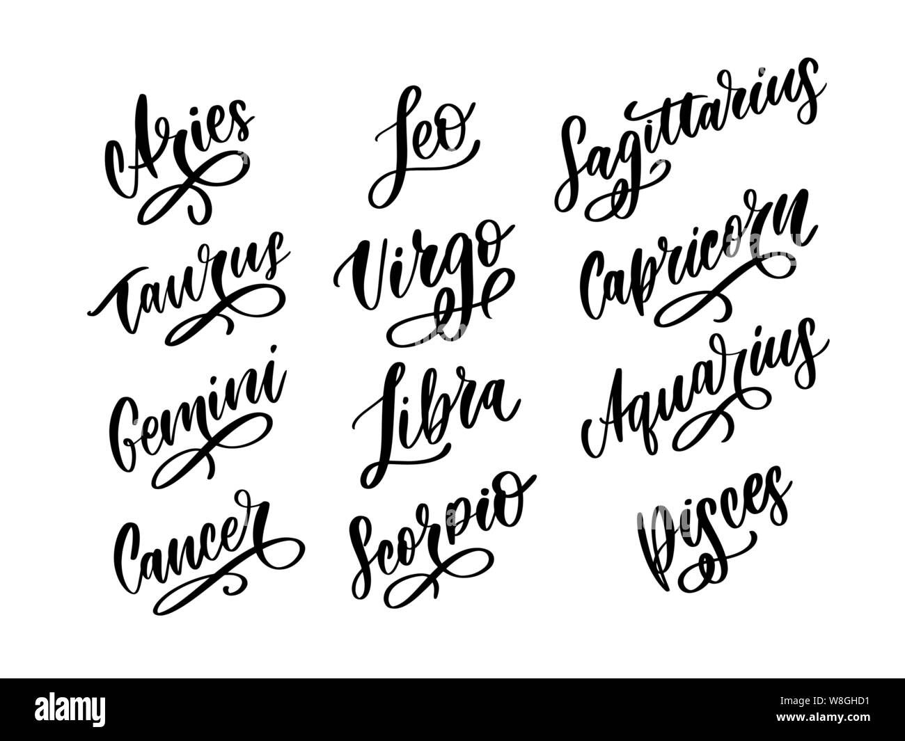Zodiac lettering Vector Sign. Cartoon astrology text illustration ...