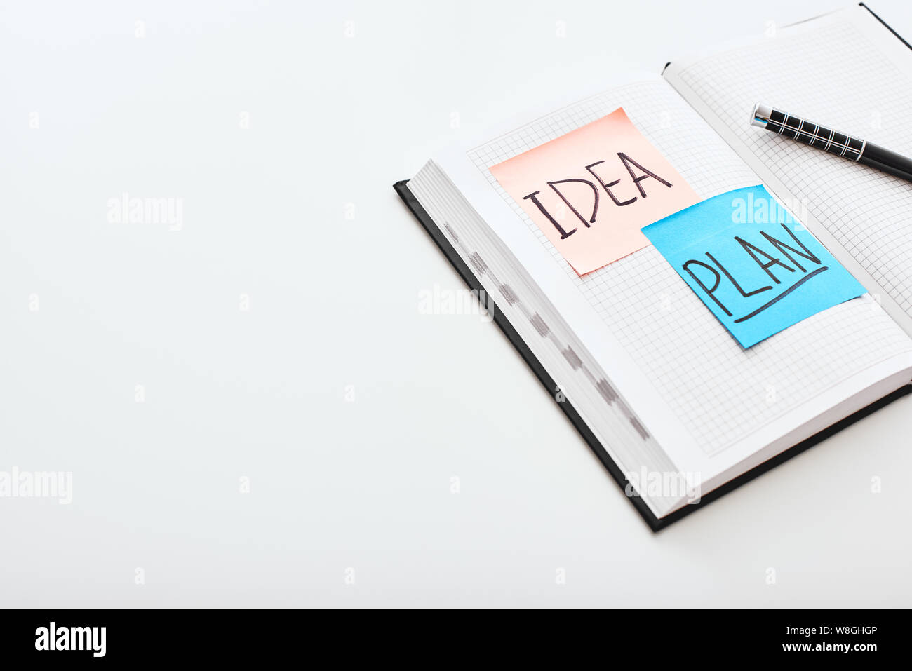 Close up of post notes or post papers that stick on the notebook ...