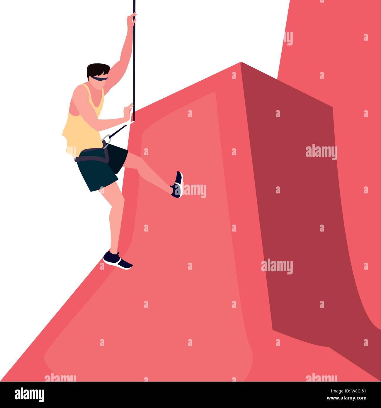 man climbing with rope extreme sport and lifestyle vector illustration ...