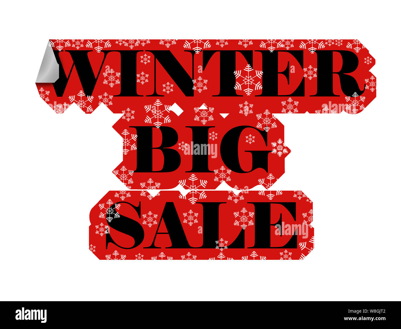 Illustration. Peeled off red sticker with black inscription Winter Big ...
