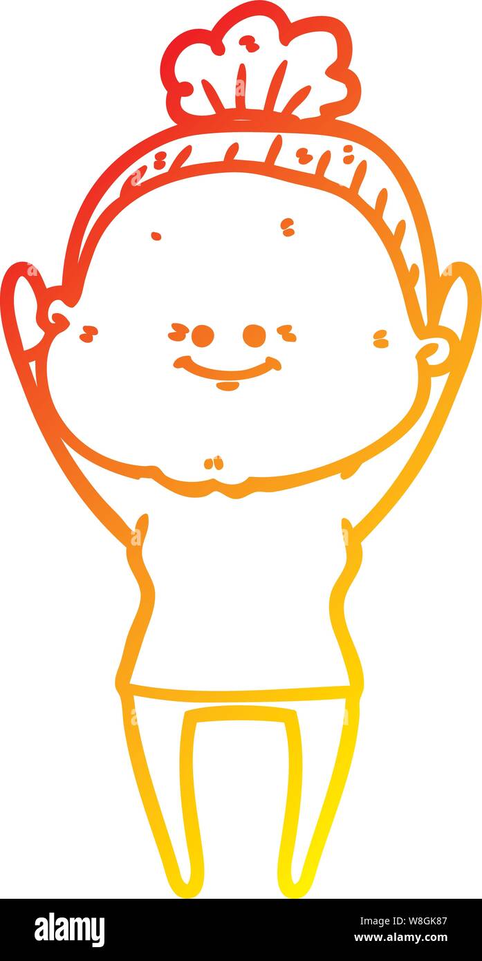 warm gradient line drawing of a cartoon happy old woman Stock Vector ...