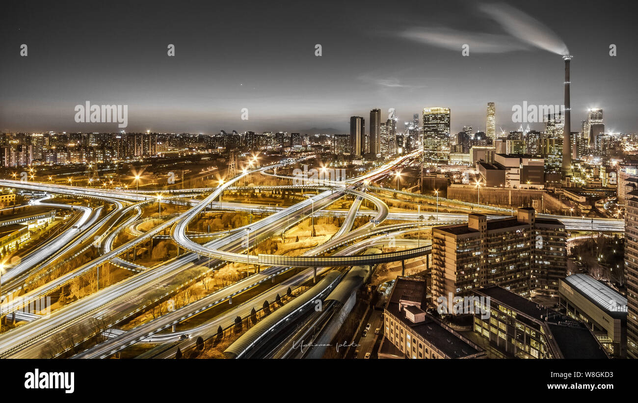 View of the Sihui Elevated Highway next to high-rise buildings in ...