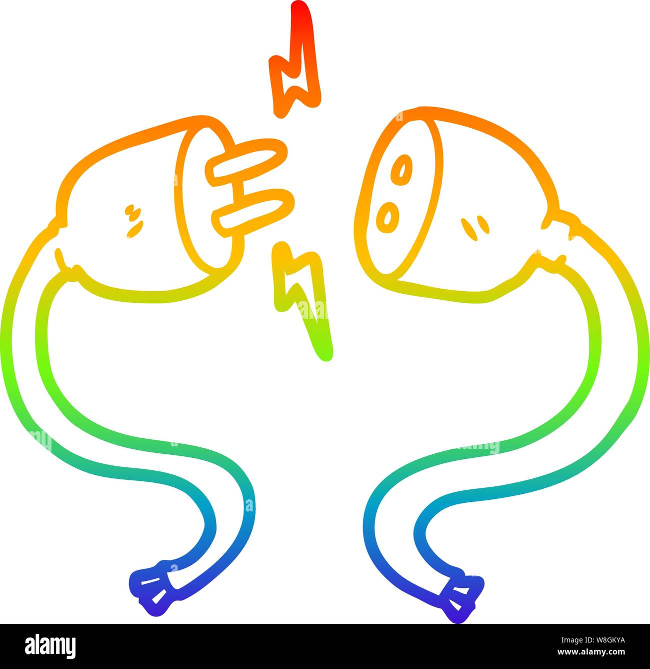 rainbow gradient line drawing of a cartoon plug and socket Stock Vector ...