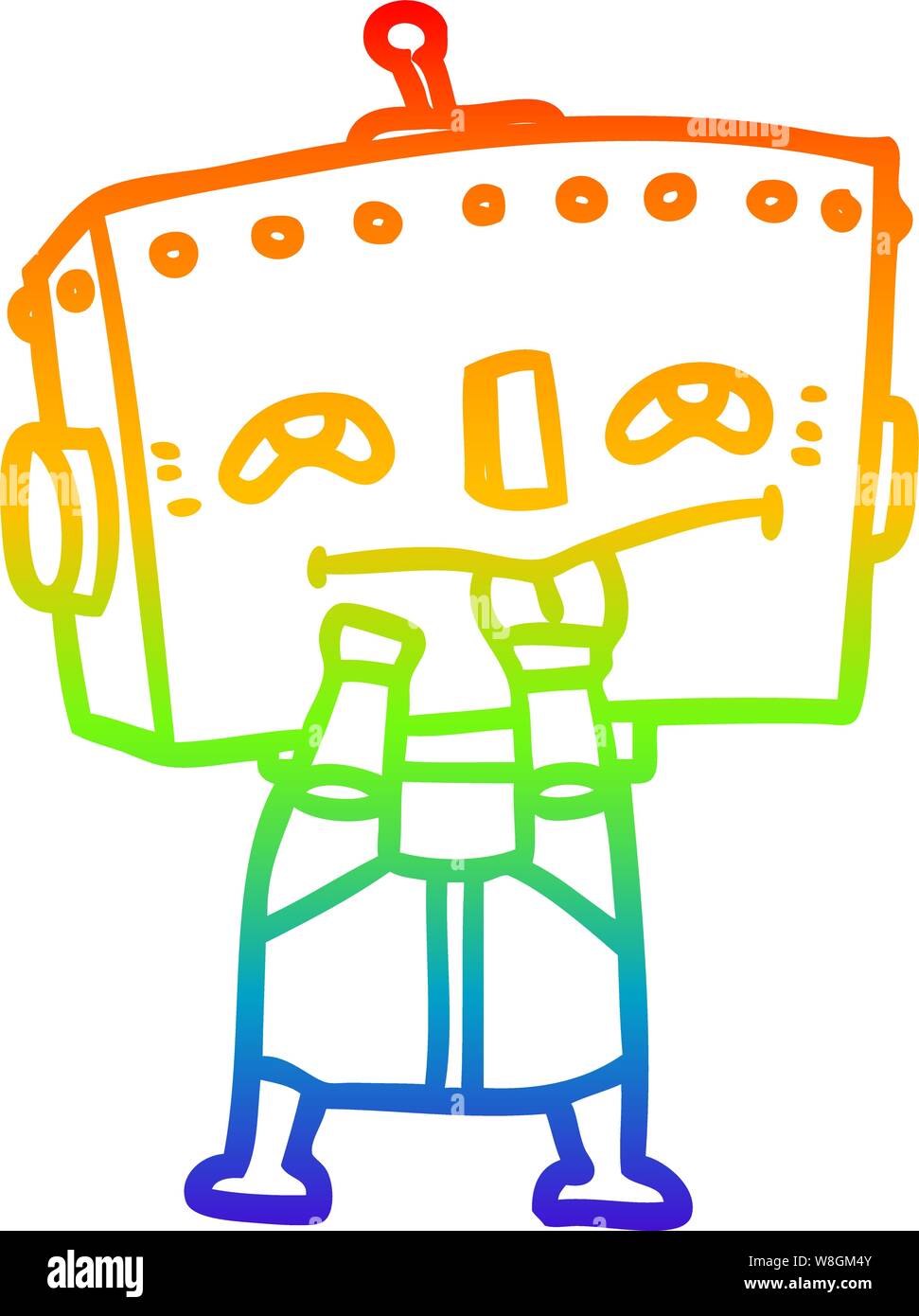 rainbow gradient line drawing of a cartoon robot Stock Vector Image ...
