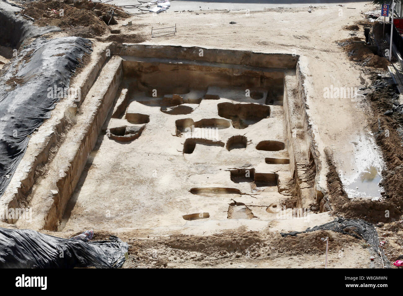 Aerial view of ancient tombs of Shang Dynasty (1600 BC-1046 BC) near ...