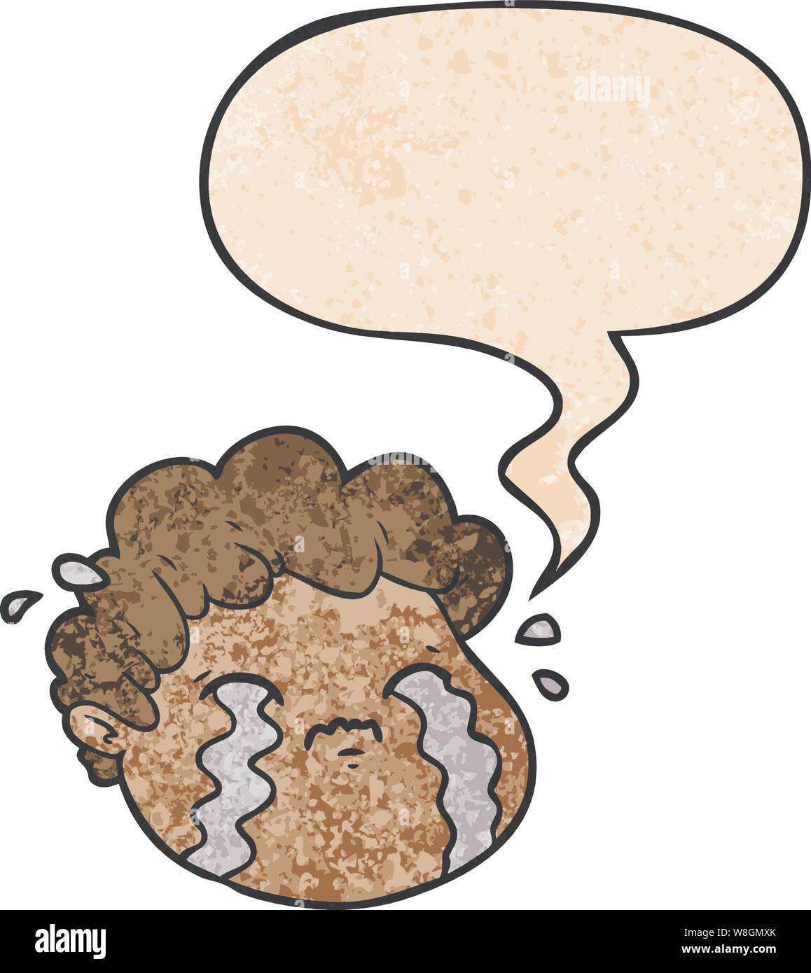 cartoon crying boy with speech bubble in retro texture style Stock ...