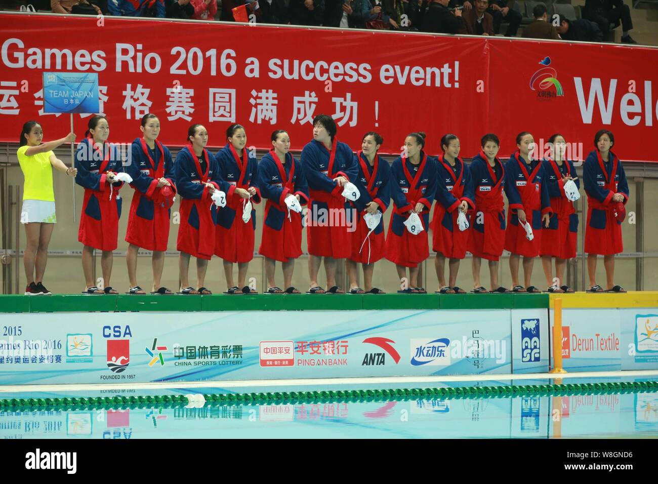 Players of Japan women's national water polo team pose during the 2015 ...