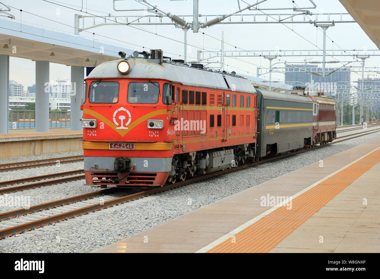A train travels on the world's first high-speed train line circling ...