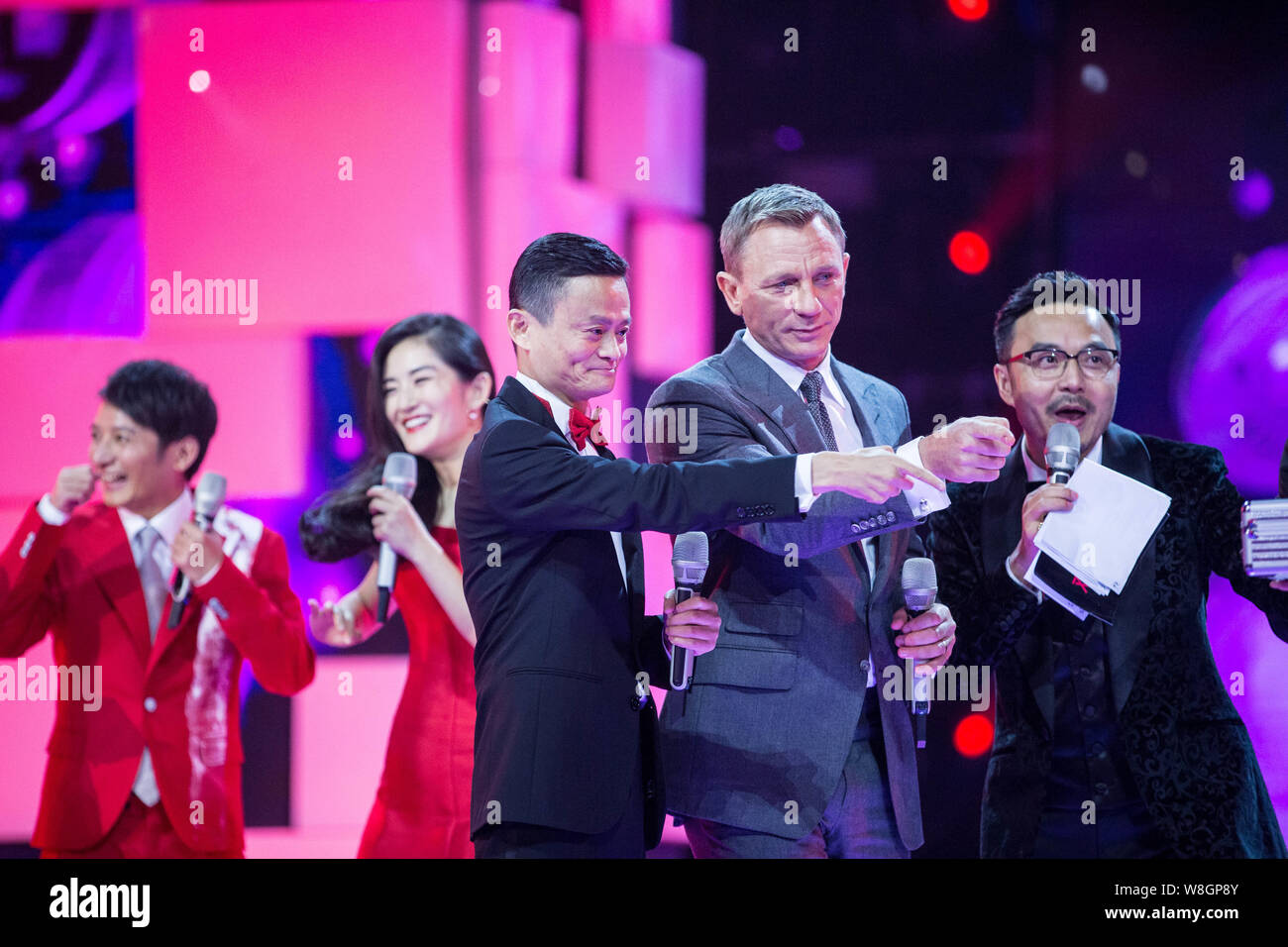 Jack Ma Yun, center, Chairman of Alibaba Group, and English actor ...